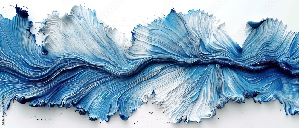 blue wavy ribbon made of paint, gracefully flowing across a crisp white ...