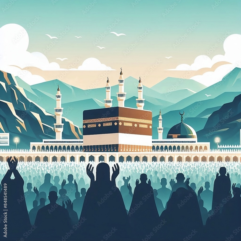 Islamic hajj pilgrimage concept Eid ul Adha or Umrah for Muslims in ...