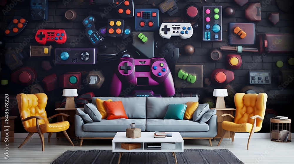 room with video game decoration Stock Photo | Adobe Stock