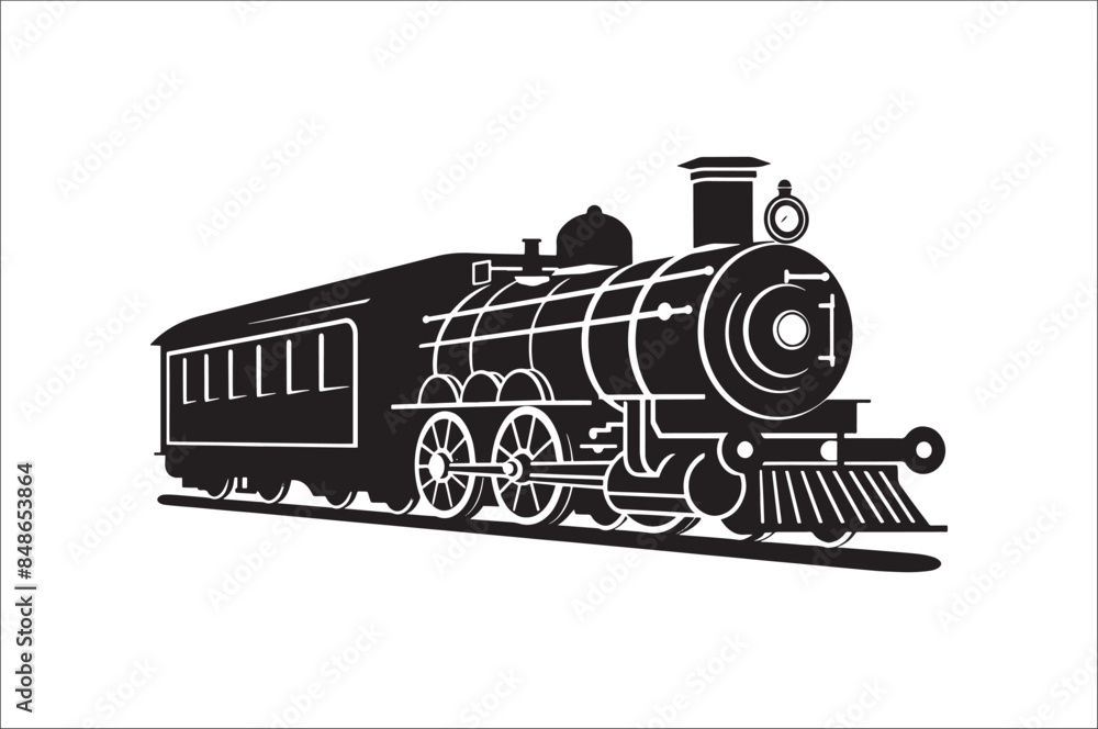 Stock-Vektorgrafik „Old Steam locomotive silhouette . Steam train vector illustration. vintage ...