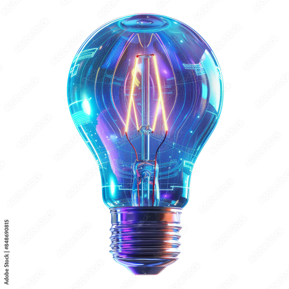 Futuristic Neon Light Bulb Clipart With Transparent Background For Tech ...