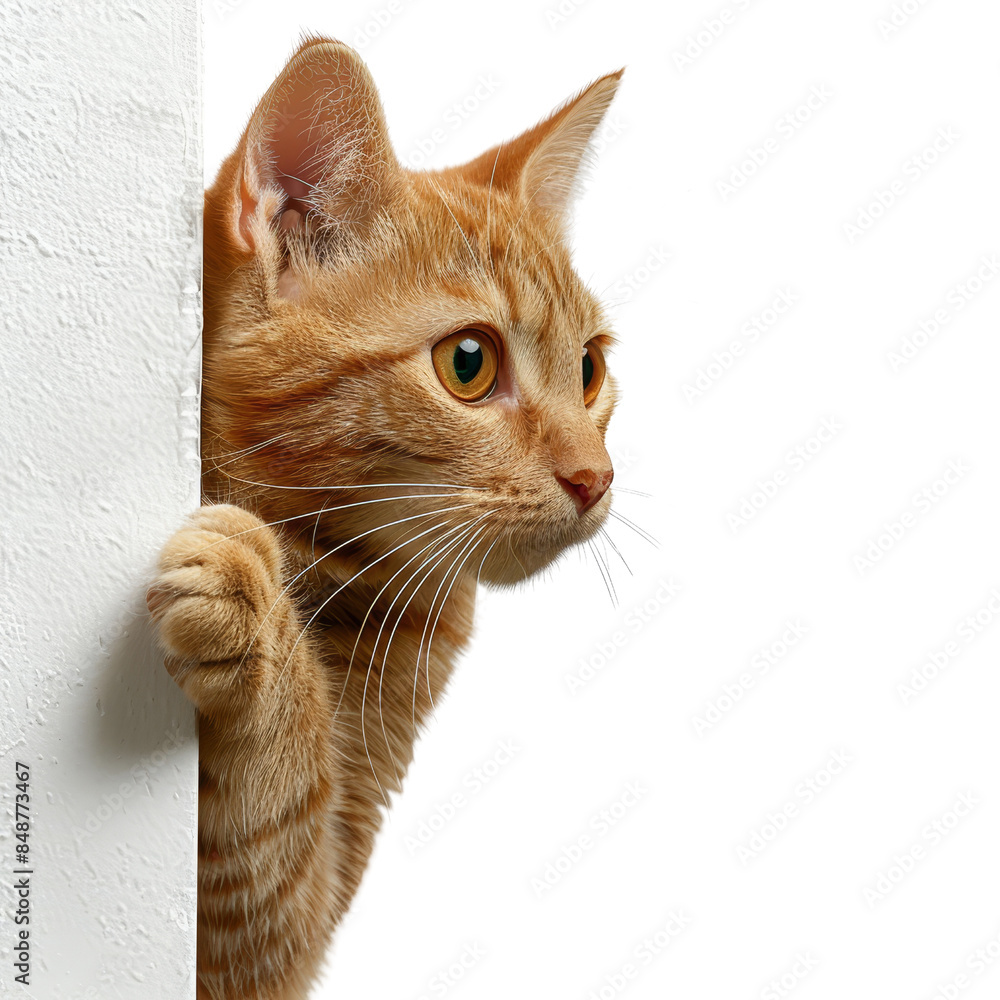 Curious Orange Cat Peeking Around A White Wall Clipart On Transparent Background Stock Photo ...