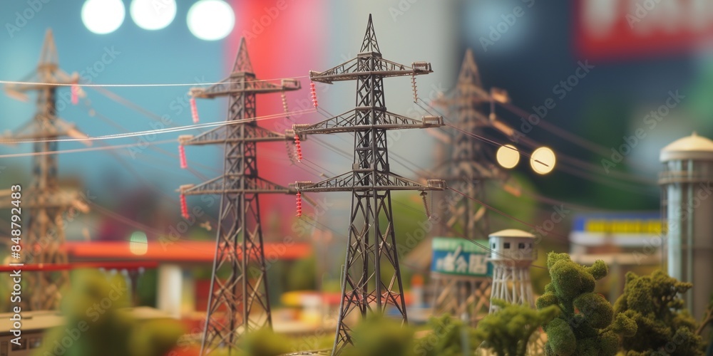 Detailed miniature model of an electricity transmission tower and ...
