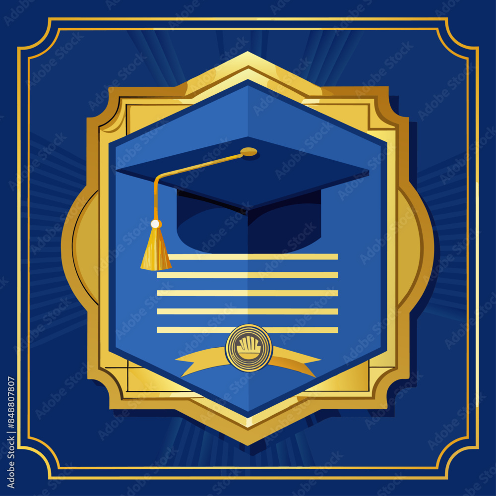 blue and gold graduation certificate with modern elegant border frame ...