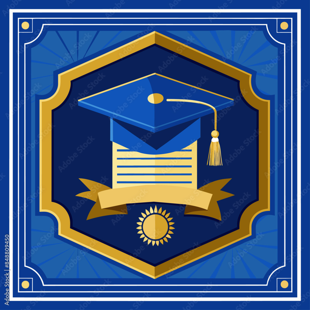 Blank Blue and Gold Graduation Certificate with Elegant Border Frame ...