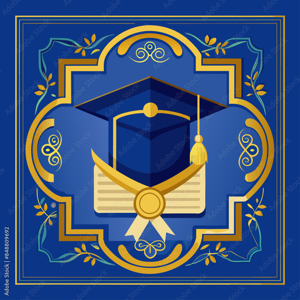 Blank Blue and Gold Graduation Certificate with Elegant Border Frame ...