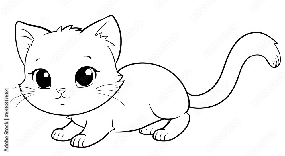 Cute simple cartoon cat coloring page, cute kitten clip art 素材庫插圖 ...
