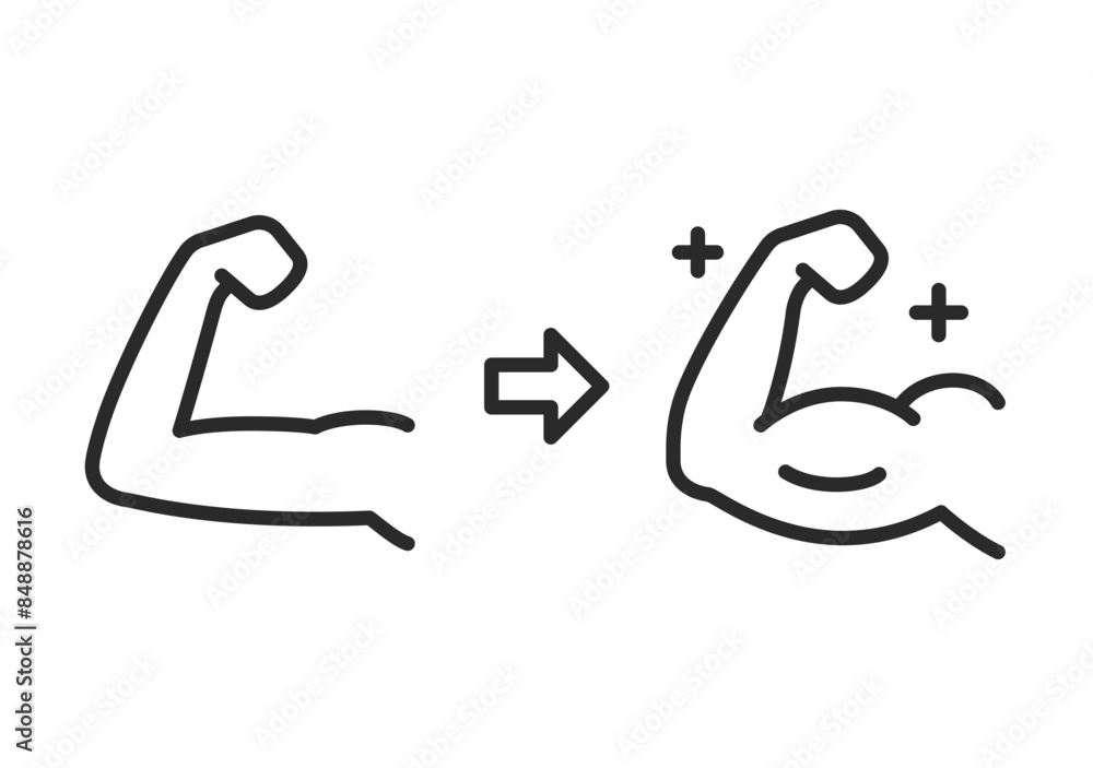 Muscle growth, linear style. Arm with small muscles becoming muscular ...