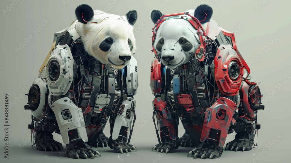 Bionic animals, augmented abilities, front view, presenting futuristic ...