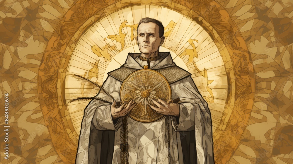St. Norbert Holding Monstrance in Medieval Abbey, Biblical Illustration ...