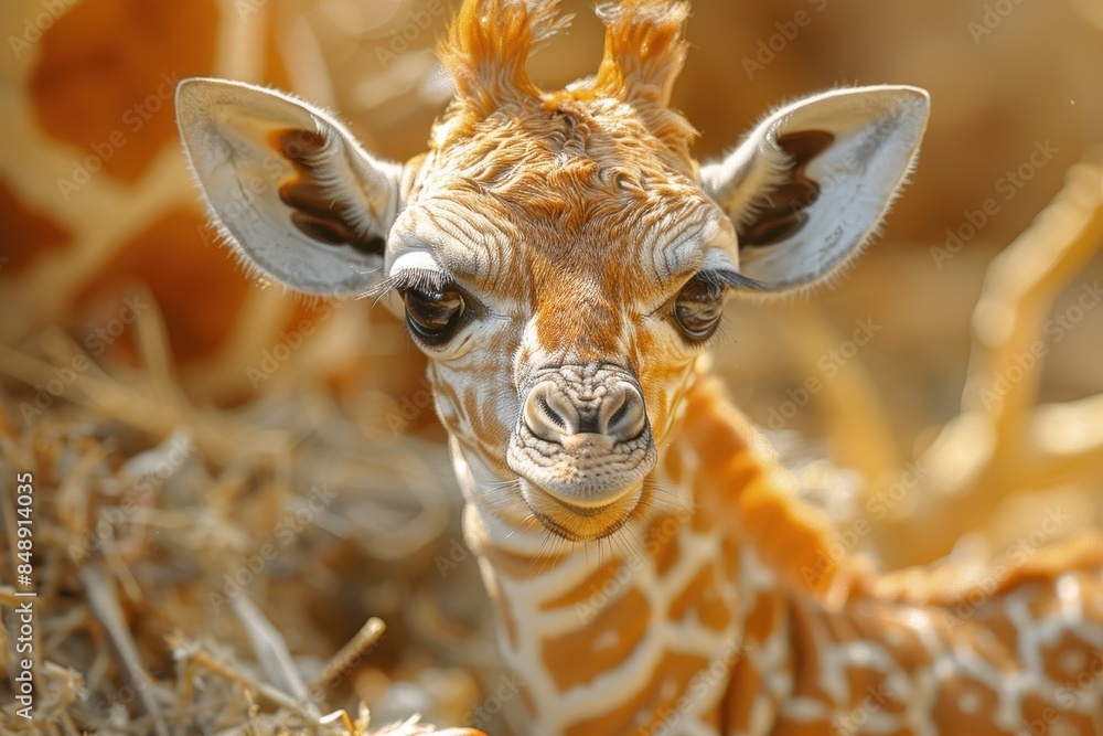 Baby Giraffe: A tall, gangly baby giraffe with large eyes and a long ...