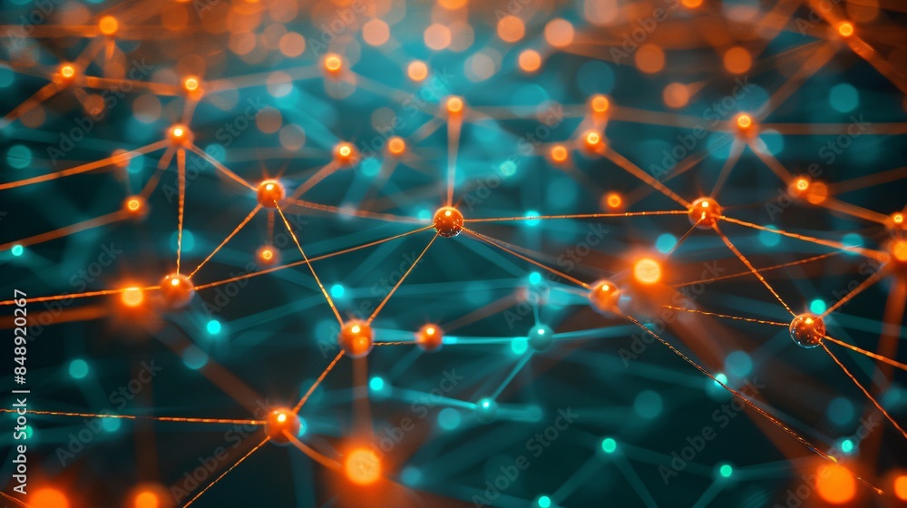 Abstract digital network background with glowing nodes and connecting ...