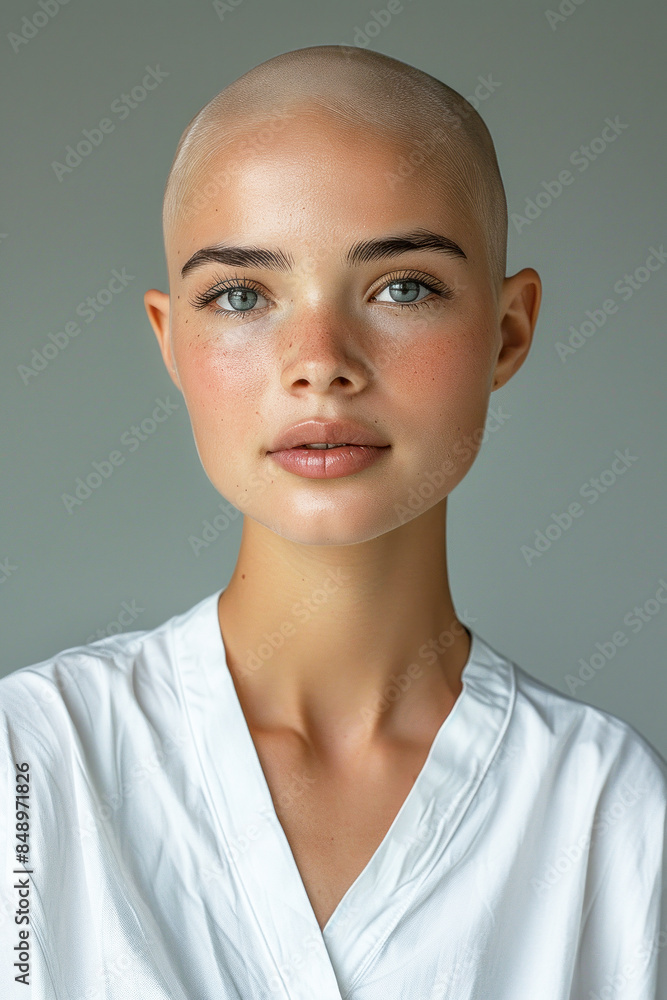 Foto de Stock Sensual young woman with bald head. Pixie cut style ...