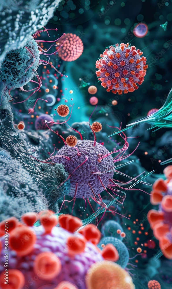 Cross-section view of nanoparticles penetrating cancer cells ...