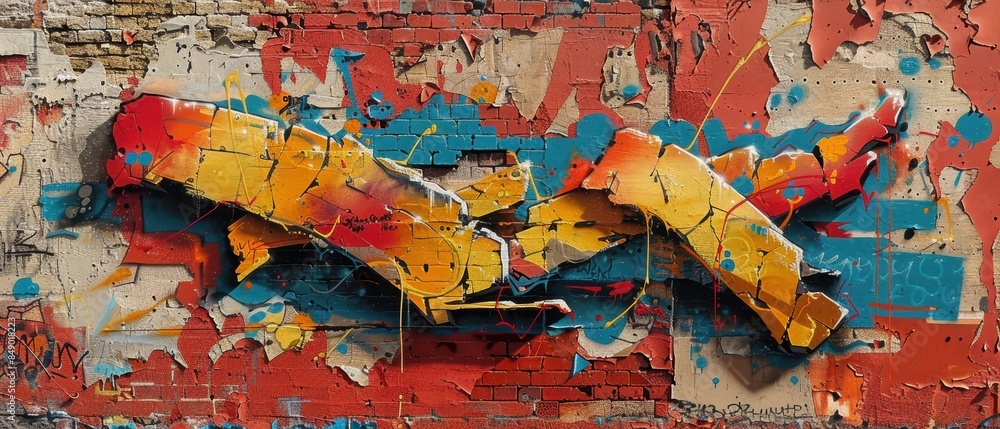 Graffiti letters and characters on a dilapidated building, rich ...