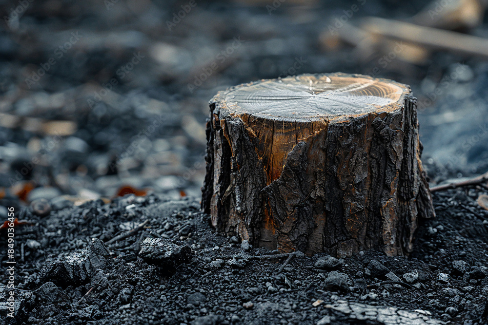 Tree stump. Deforestation concept. Environmental Impacts. Destruction of biosphere. Ecological ...
