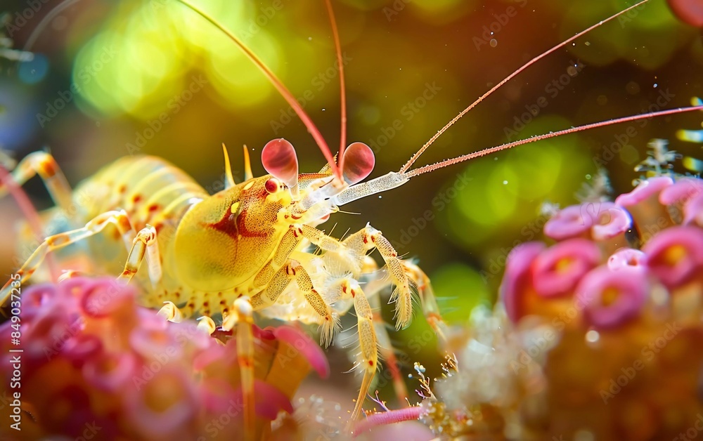 saltwater rockpool shrimp checking with pereiopods, antennae littoral ...