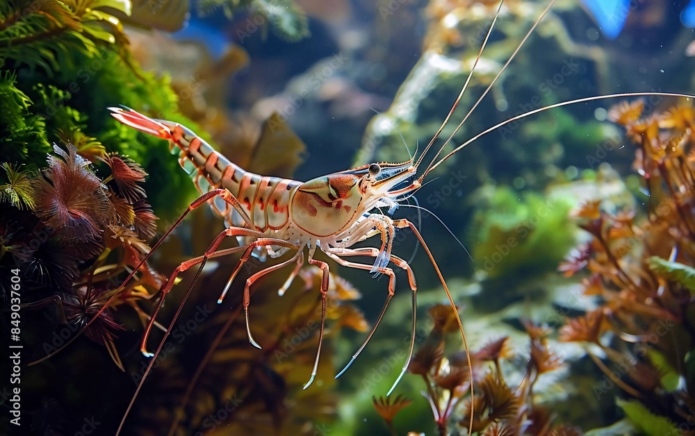 saltwater rockpool shrimp checking with pereiopods, antennae littoral ...