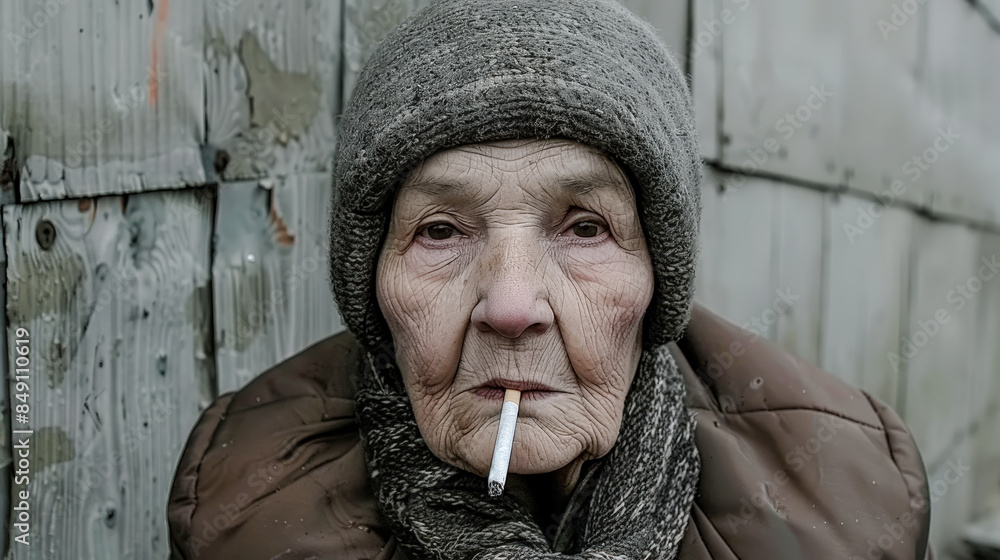 Portrait of an Elderly Woman Smoking a Cigarette: Capturing the Deep ...