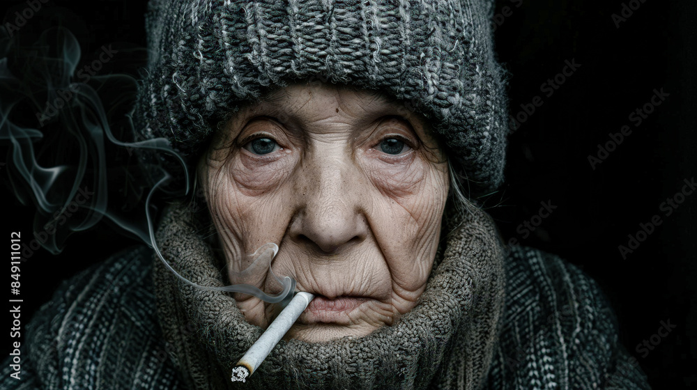 Portrait of an Elderly Woman Smoking a Cigarette: Capturing the Deep ...