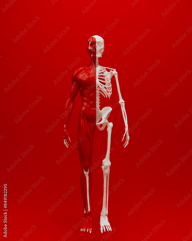 Red white anatomical skeleton muscle human male medical study red ...