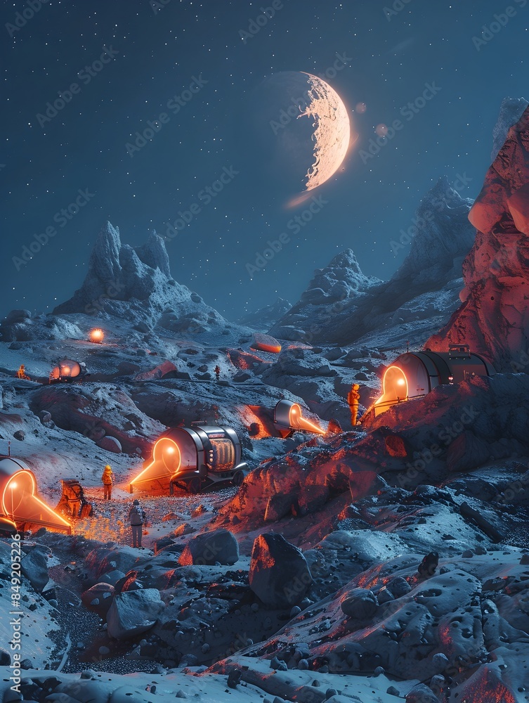 Futuristic Lunar Base Under the Glow of Waning Gibbous Moon in ...