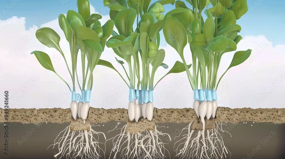 Growth stages of radish plants with roots and leaves Stock Illustration ...