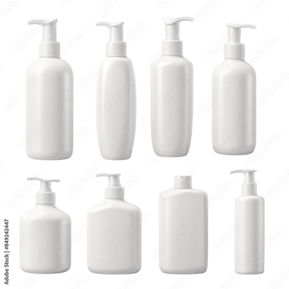 Cosmetic bottle collection. Set of cosmetics package mockup. Soap pump ...