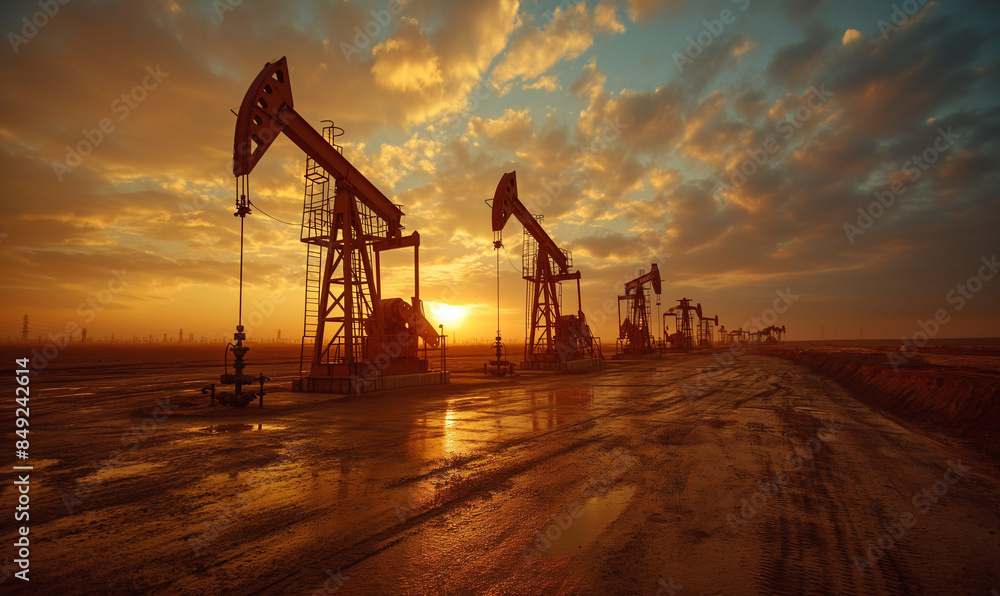 Oil well. Oil price cap concept. Oil drilling derricks at desert ...