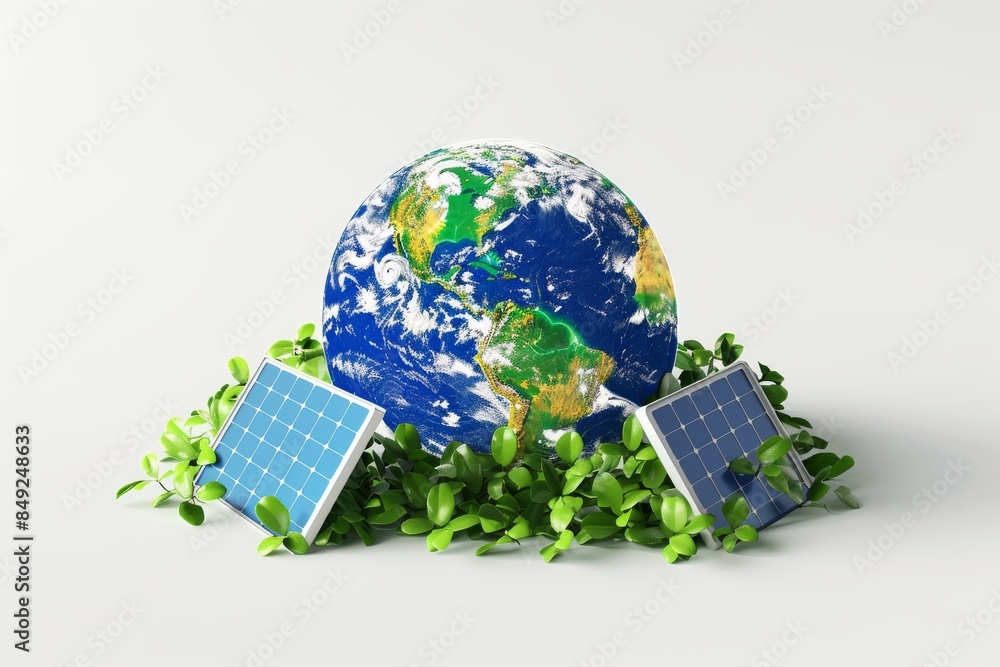 Falling leaves and a half-earth with solar panels Stock Illustration ...