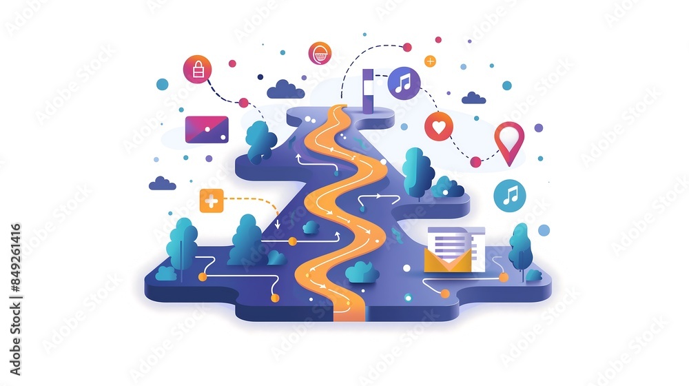 Illustration of career roadmap with pathways representing various ...