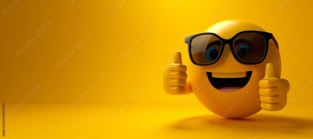Happy Smiley Face Emoticon Wearing Sunglasses With Thumbs Up Gesture