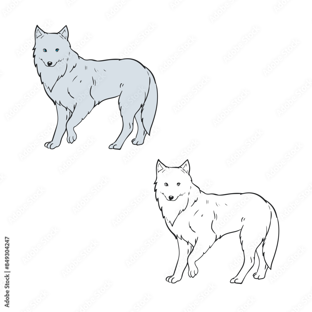Cartoon arctic fox drawing with line art style. Simple design outline ...