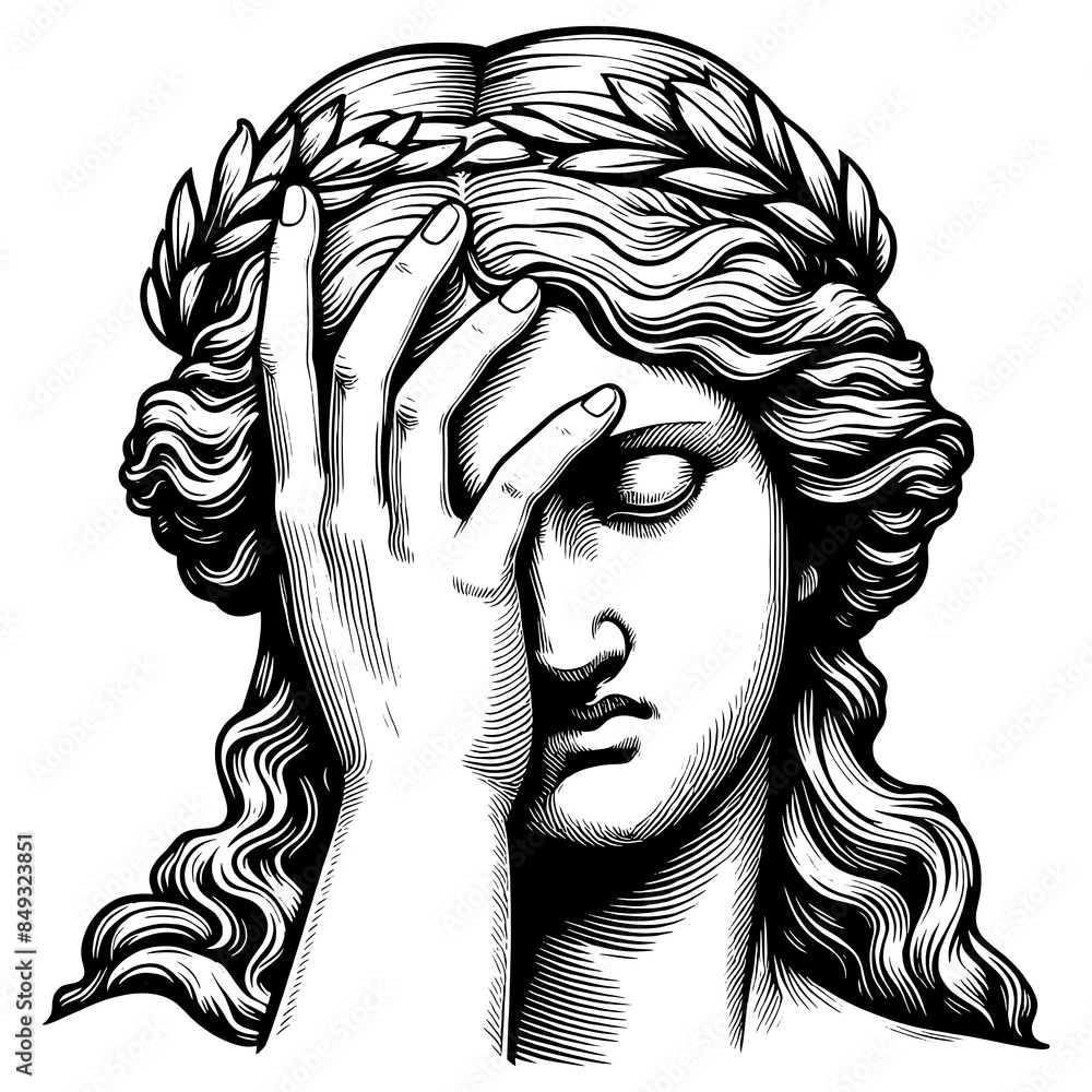 classical statue with a facepalm expression, frustration or ...