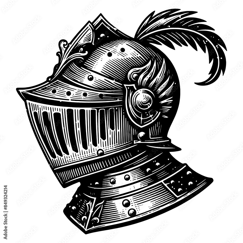 medieval knight helmet, symbolizing chivalry and history sketch ...