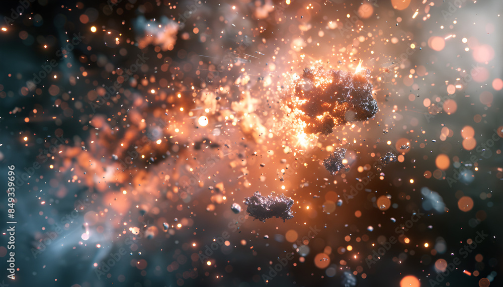 original particle begins to crumble and disintegrate making way for the new particles Stock ...