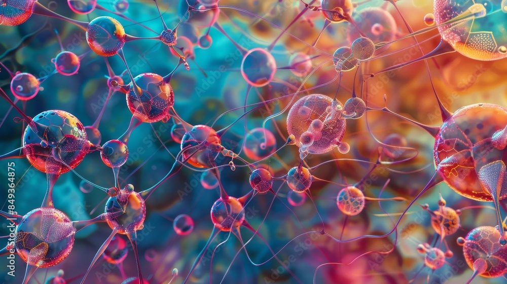 Abstract Molecular Structure With Colorful Background Depicting Scientific And Technological