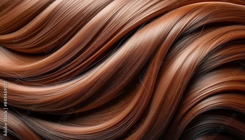 Closeup flowing strands of synthetic hair in shades of brown, abstract ...
