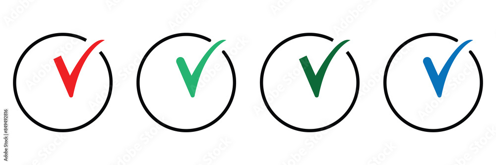 Vector de Stock Check mark right or correct icons. Different colors ...