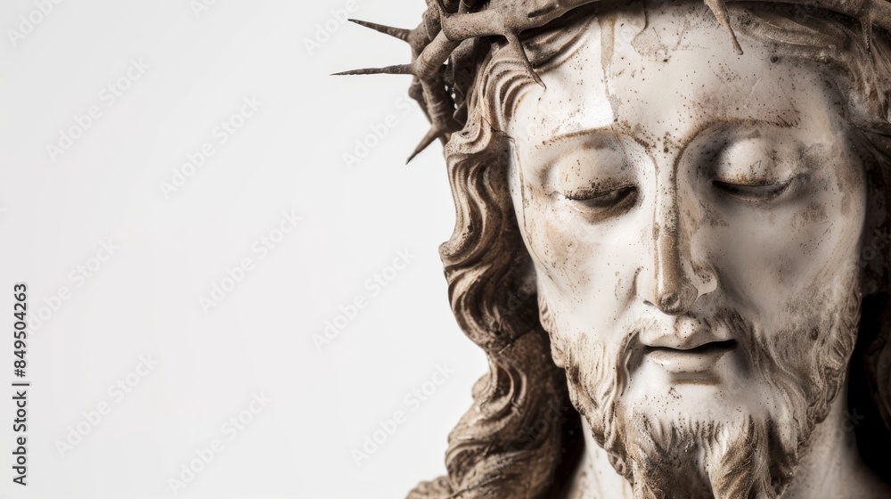 A classic Catholic art portrait of Jesus, shown head-on with a white ...