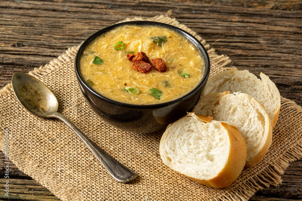 Caldo de Kenga Cassava broth with shredded chicken, typical Brazilian ...