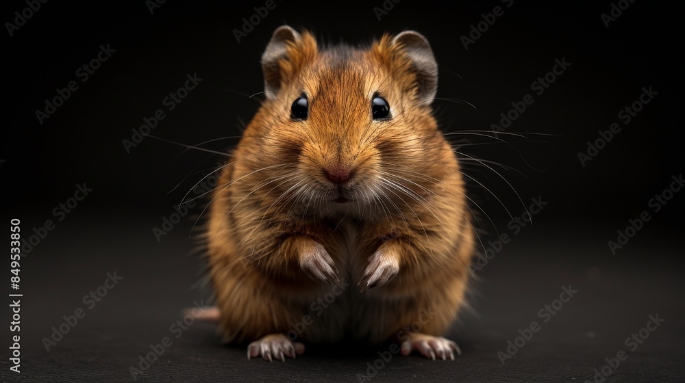 A close-up photo of a brown hamster facing the camera, captured against ...