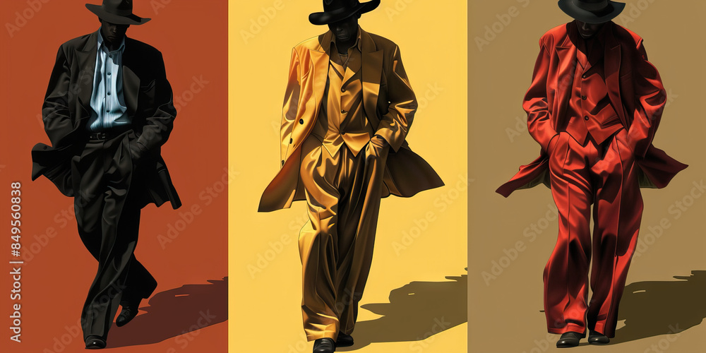 Fashion (Zoot Suit): A figure wearing a zoot suit, symbolizing the bold ...