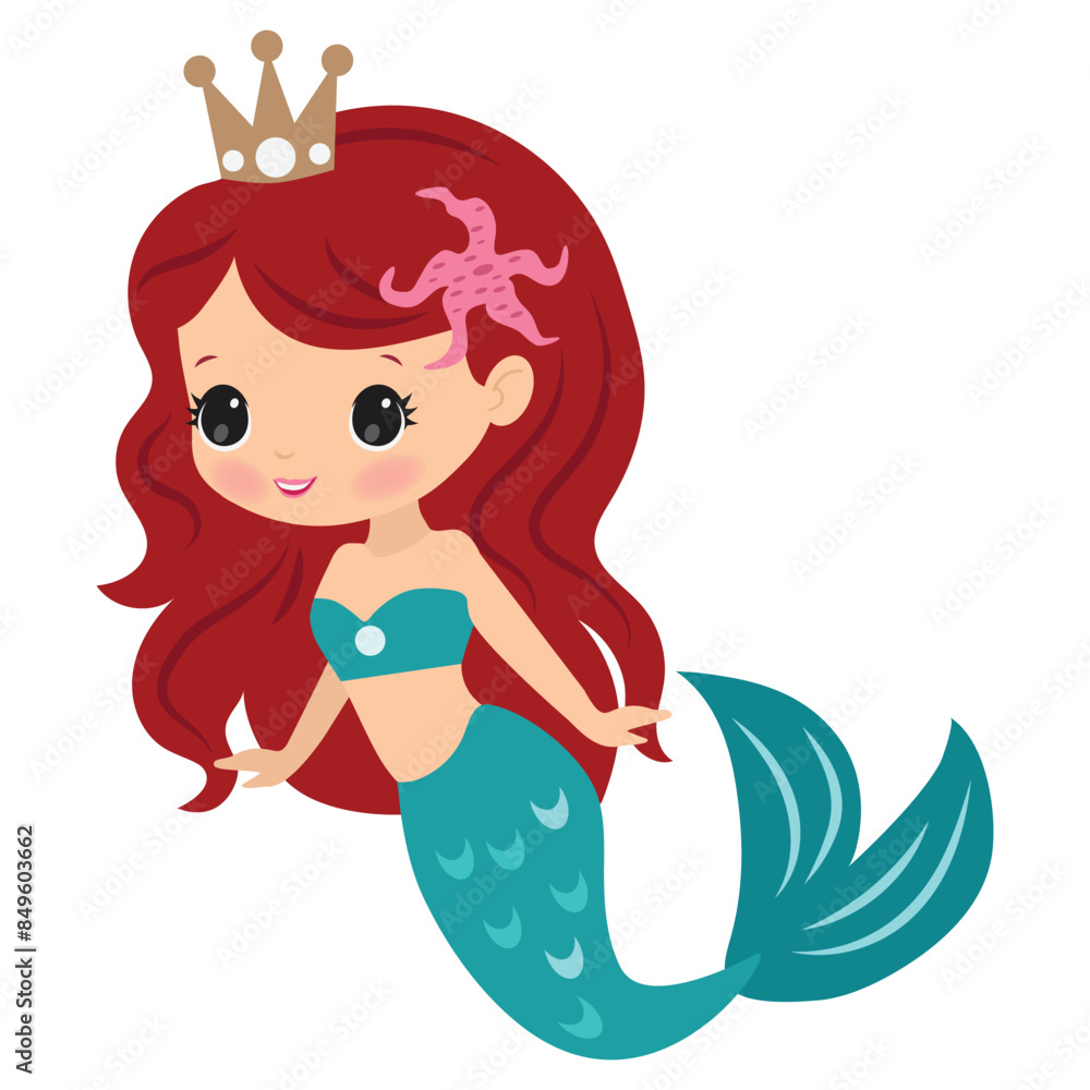 Cute swimming mermaid sea princess vector cartoon illustration Stock ...