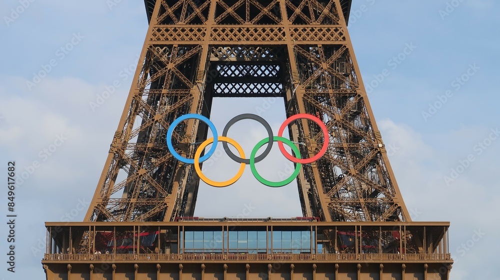 Anneaux olympiques, célèbre logo symbole des jeux olympiques, installés ...