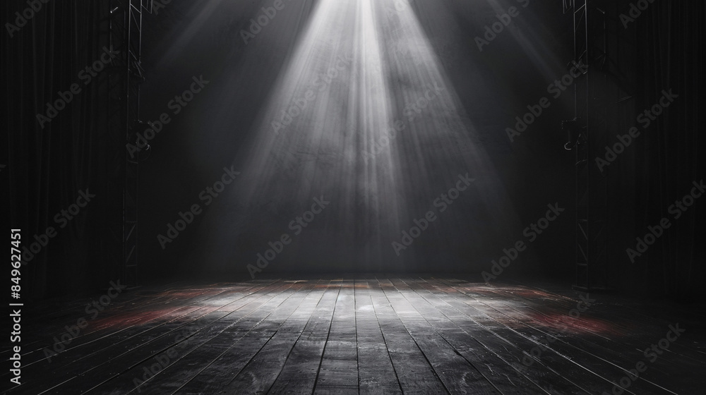 Empty Stage with Dramatic Spotlight Casting Intense Shadows on Wooden ...