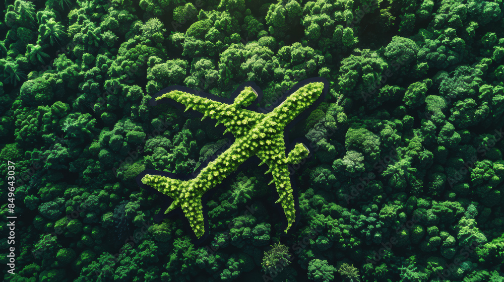 Airplane shape formed entirely by green trees. Concept of Sustainable ...