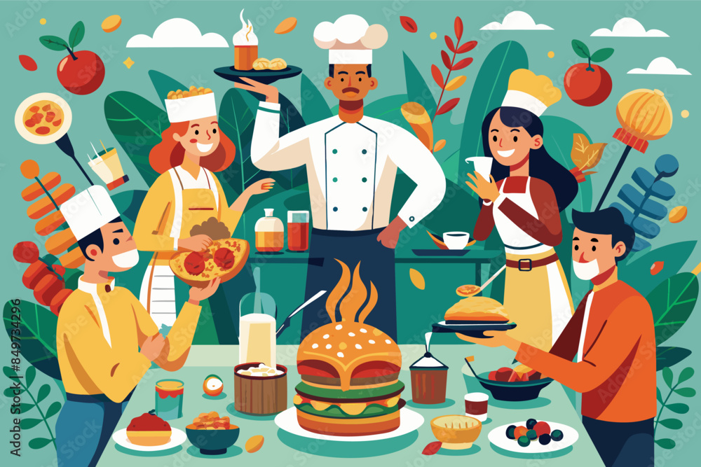 a group of people are gathered around a table with food, pop-up dining ...