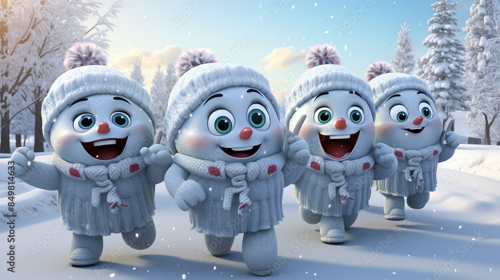 Frosty pals engaged in a spirited snowball fight, laughter echoing ...