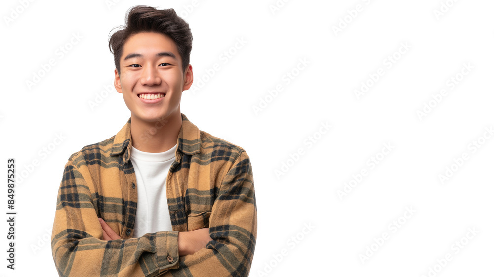 portrait of a happy young Asian man isolated on transparent background, smiling boy cut out ...